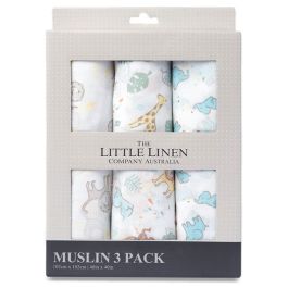 The Little Linen Company Muslin 3Pk Prints Safari Bear